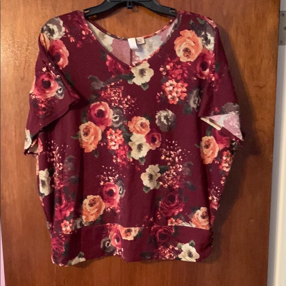 Misia | Tops | Misia Burgundy Floral Vneck Blouse | Poshmark